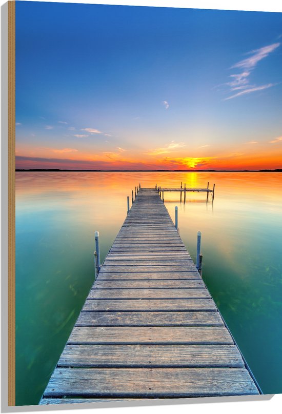 WallClassics - Hout - Steiger in het Water naar Zonsondergang - 70x105 ...
