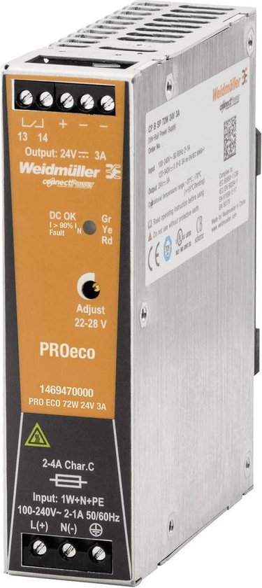 Weidmüller PRO ECO 72W 24V 3A DIN-rail netvoeding 24 V/DC 3 A 72 W 1 x ...