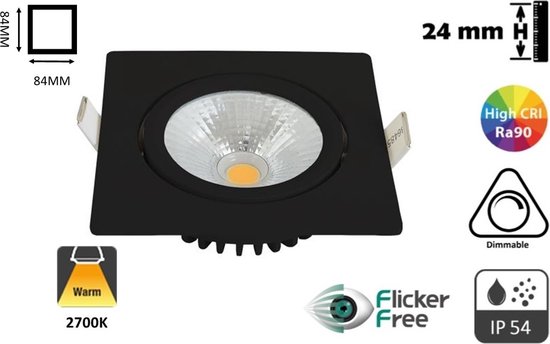 Inbouw LED Spot 5w Flat Vierkant, 450 Lumen, 2700K, Kantelbaar, IP54 ...