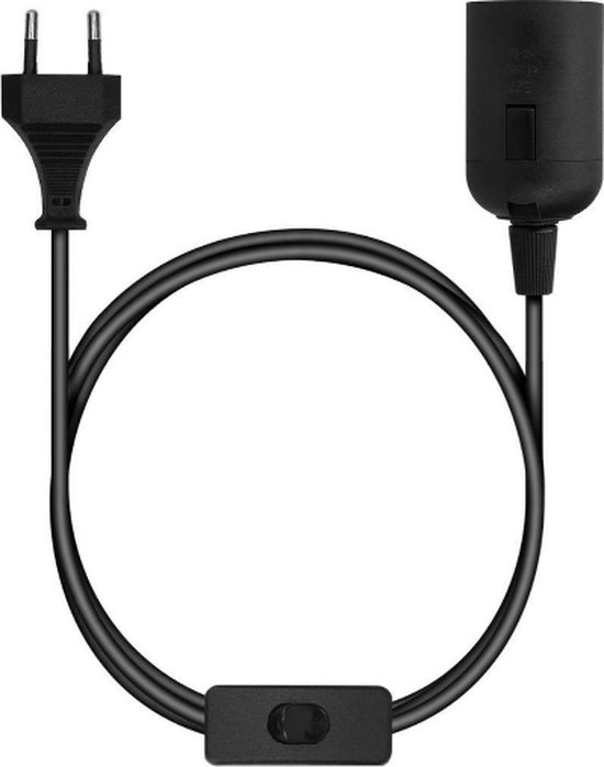 ZwarteTextiel snoer met schakelaar E27 Voor hanglamp, wandlamp of ...