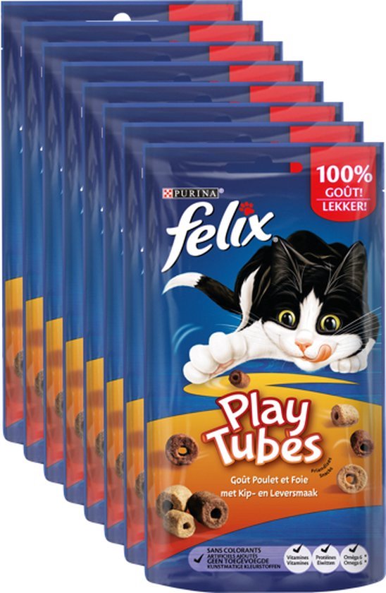 8x Felix Playtubes Kip & Lever - Kattensnack - 50g | bol.com