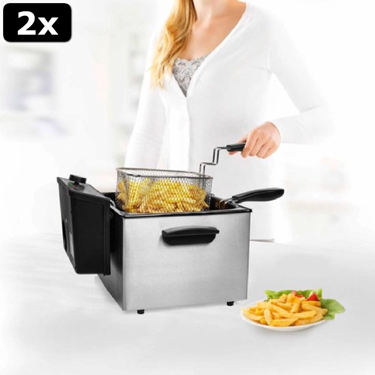 2x Princess 185000 - Friteuse - Inox - 5 Litres - Double panier - 1000g ...