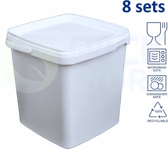 8 x vierkante witte emmer met deksel - 5,5 liter met garantiesluiting ...
