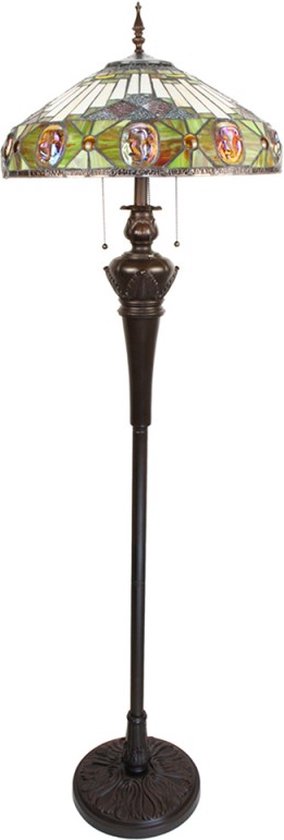 Tiffany Vloerlamp 166 cm Beige Geel Glas Kunststof Rond Staande Lamp ...