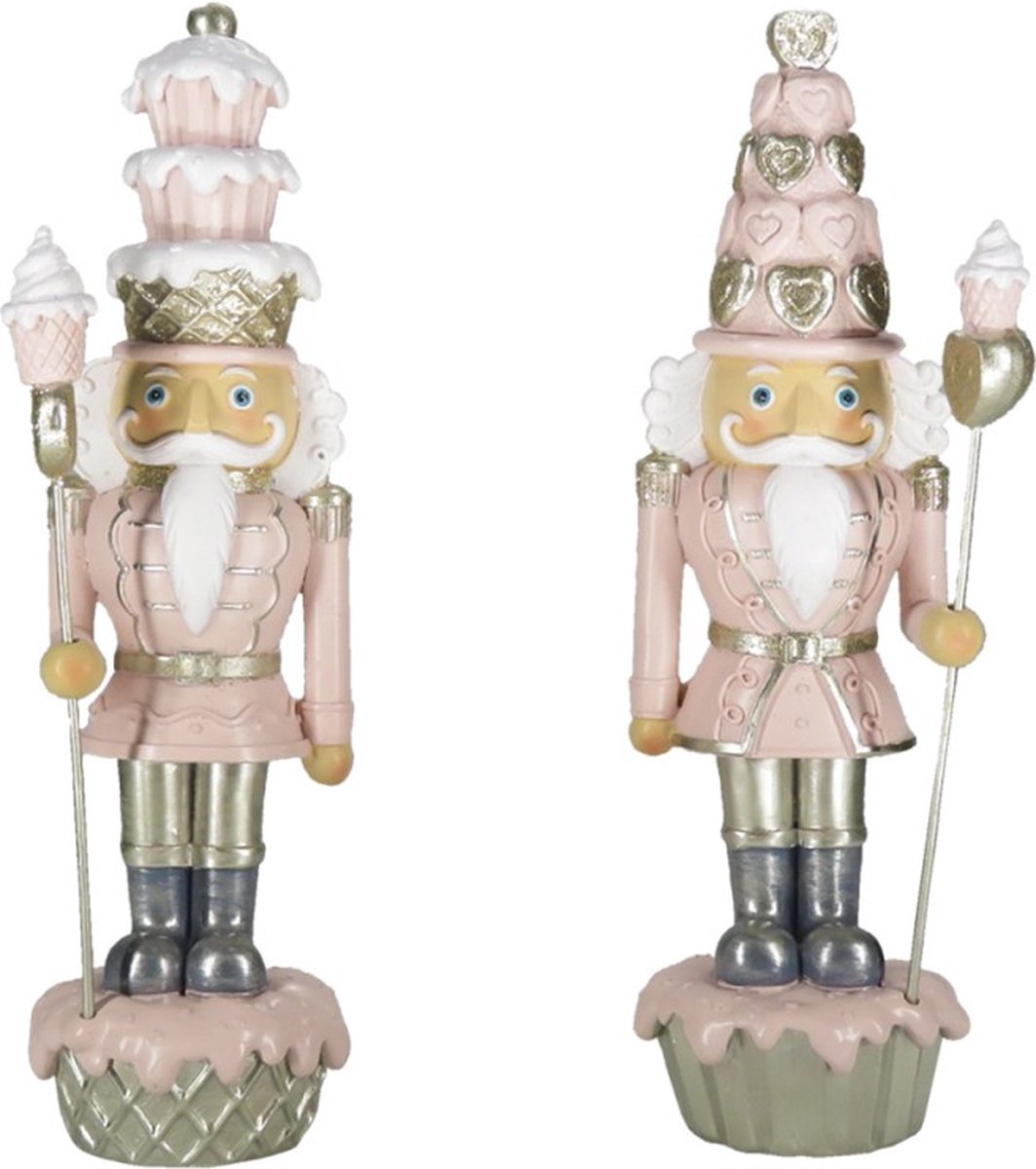 Notenkraker kerst - set van 2 - 23 cm - roze kunststof - kerstdecoratie ...