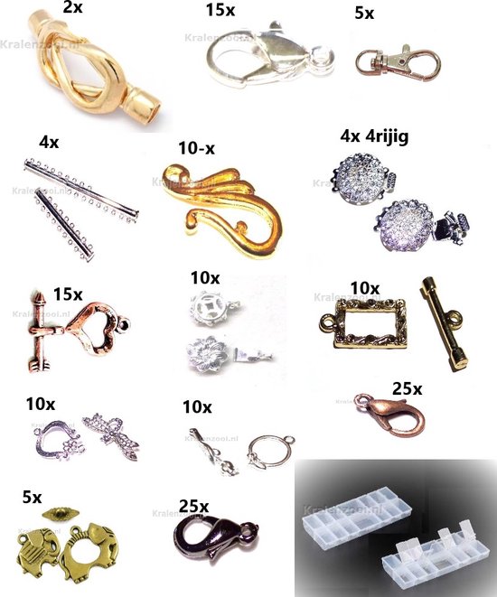 140 Slotjes in doorzichtige vakjesdoos [slotjes] - [diversen kleuren ...