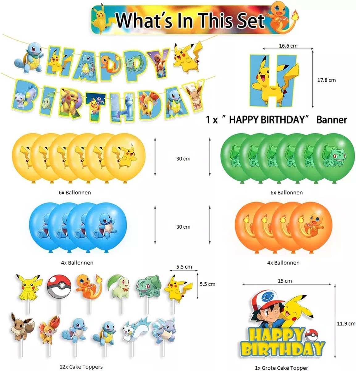 Pokémon verjaardag Versiering - Pokémon Thema - Happy Birthday Slingers ...