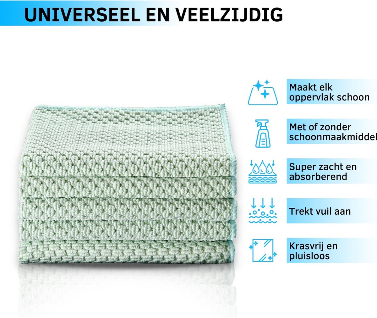 Vaatdoekjes - Microvezeldoekjes - Schoonmakdoek - Set van 5 - Mint ...