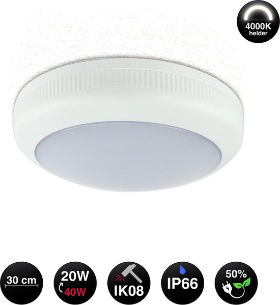 LED Bulkhead Rond IP66 - IK08 - 30cm - Helder witte Lichtkleur 4000K ...