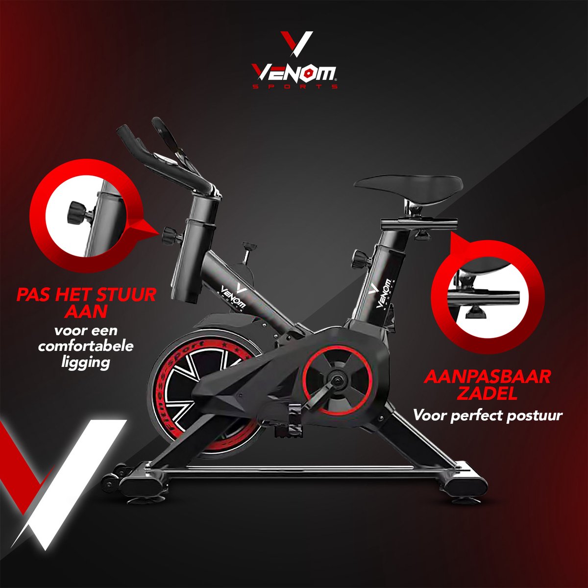 Venom Sports Hometrainer Fiets – Fitness Fiets - Indoor Cycle met Lage ...