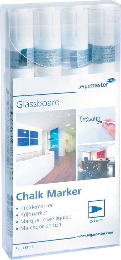 Glasboard-krijtstiften Legamaster 7-118119, wit, uitwisbaar, 4 stuks ...