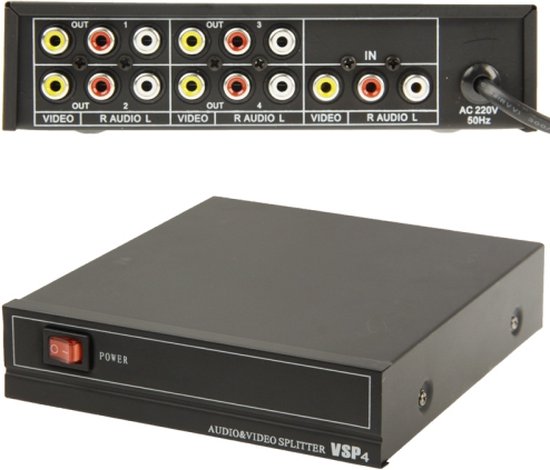 4-Way Video & Audio AMP Splitter met Switch, 1 Input, 4 Outputs (JM ...