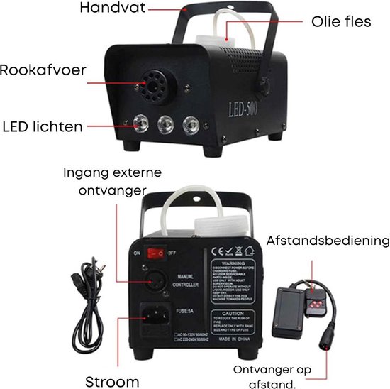 Rookmachine | Inclusief afstandsbediening | Laserlamp RGB | | bol