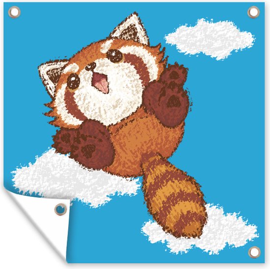 Tuin poster tekening van een rode panda in de lucht - 200x200 cm ...