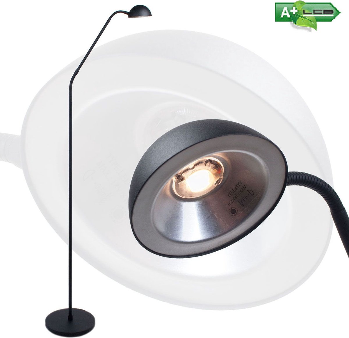 Verstelbare zwarte led leeslamp Parma | 1 lichts | 140 cm | dimbaar ...