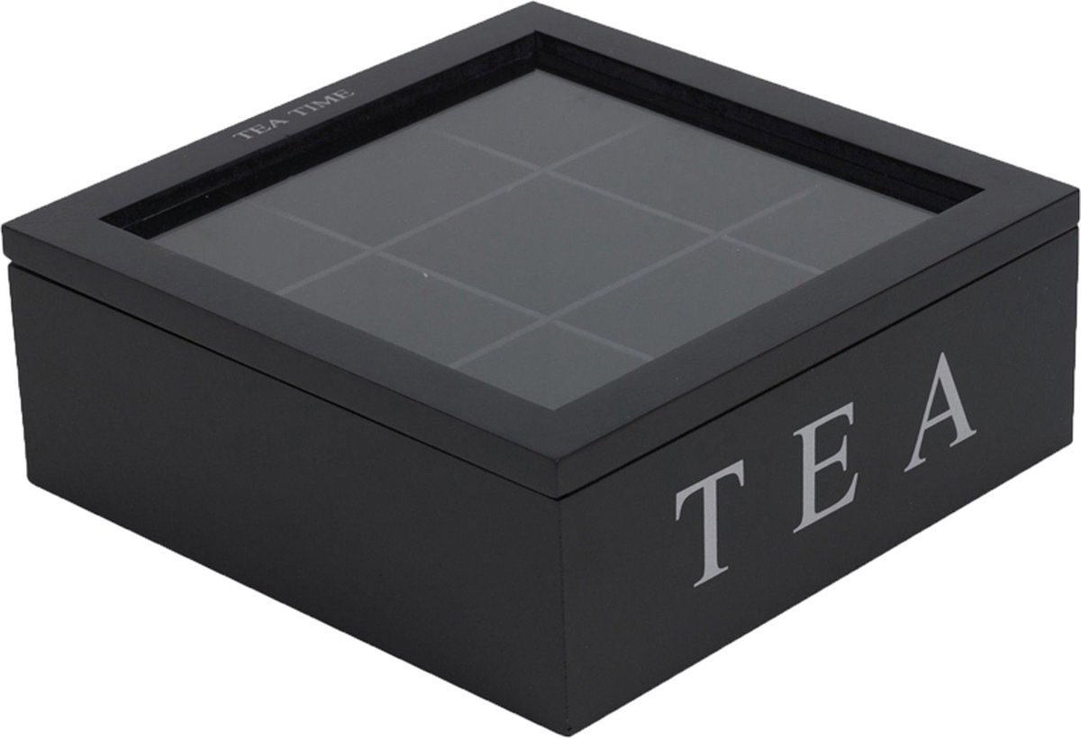 Theedoos - Zwarte houten theedoos 9-vaks 23 cm - Theedozen/theekisten ...