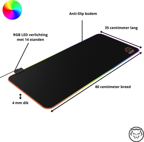 Qware Gaming - PC - Muismat - RGB - LED Verlichting - Anti-Slip ...
