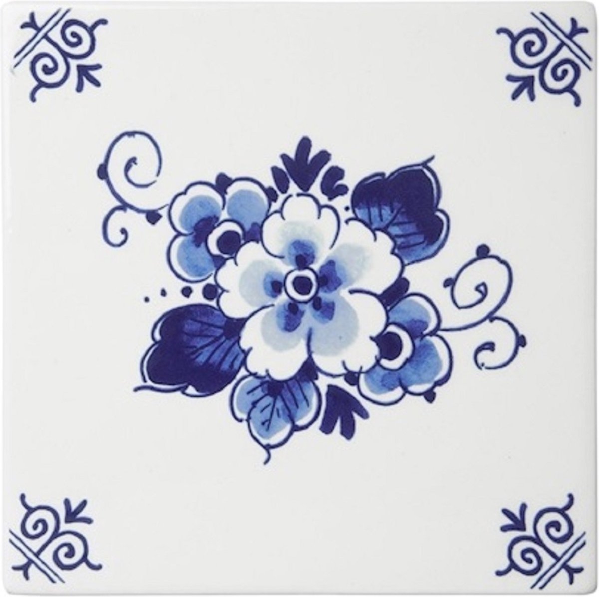 Tegel Bloem | Delfts Blauw | Heinen Delfts Blauw | Souvenir | 13 x 13 ...