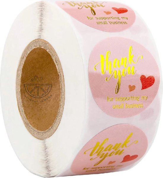 Without Lemons Goud/Roze Thank You For Supporting My Small Business Sluitsticker 500... | bol.com