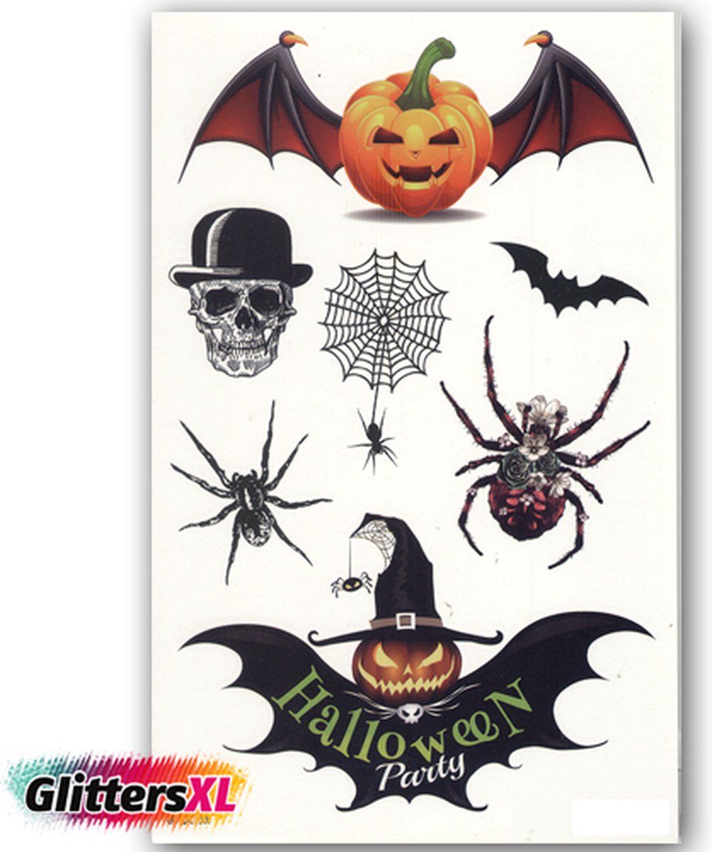 GlittersXL - Temporary Halloween Tattoo #19 doodshoofd pompoen eng ...