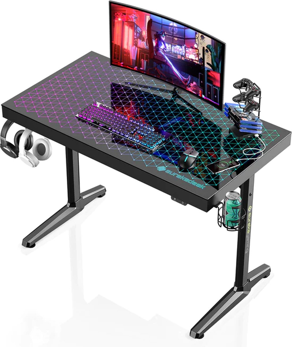 Eureka Ergonomic GTG 43" Spectrum RGB Glass Gaming Desk | bol.com