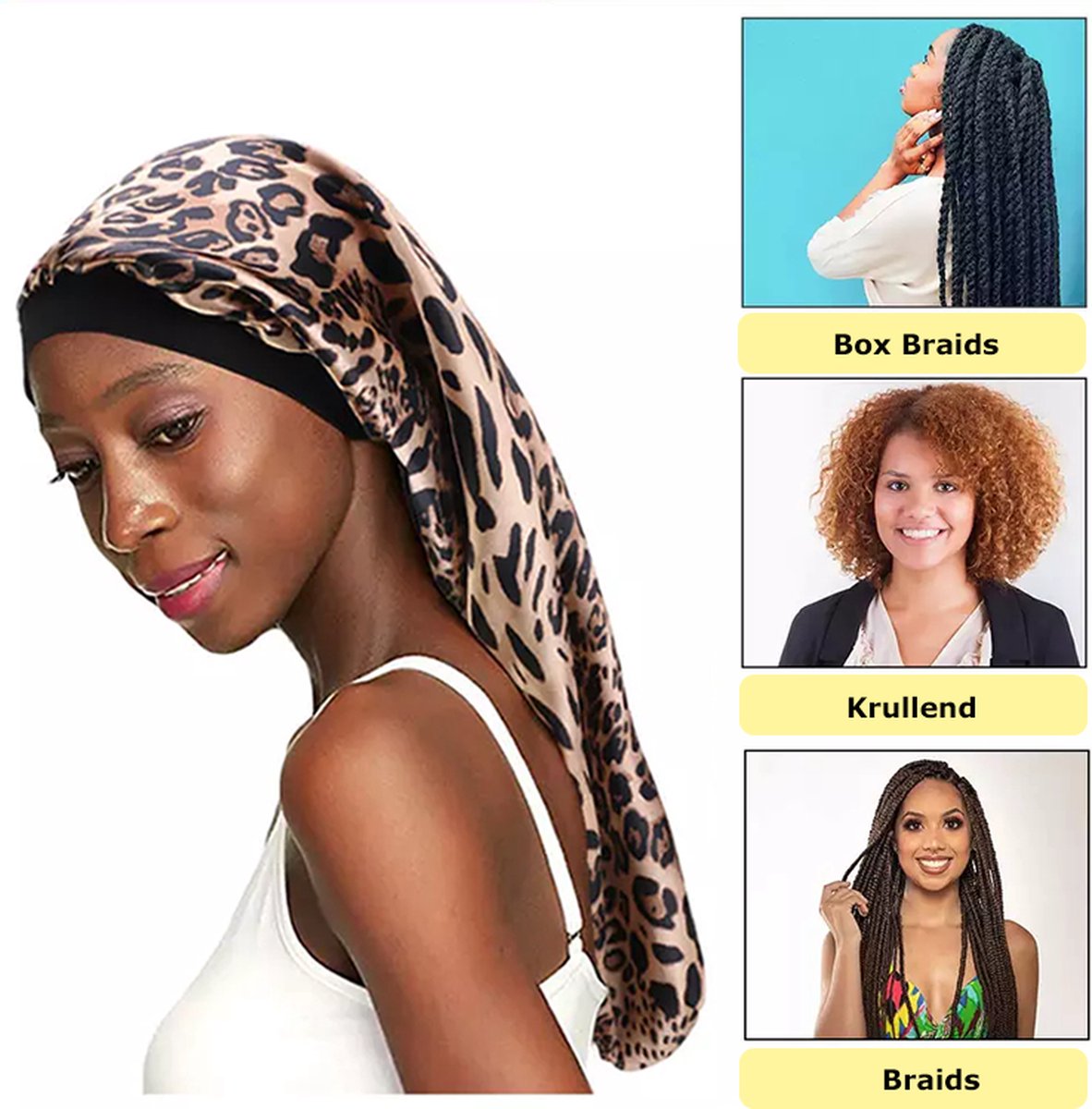 ZERO 90® Bonnet de nuit professionnel cheveux longs imprimé panthère ...