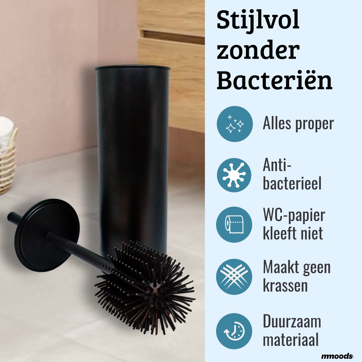 Mmoods WC Borstel met Houder Hangend Zwart - Toiletborstel Siliconen ...