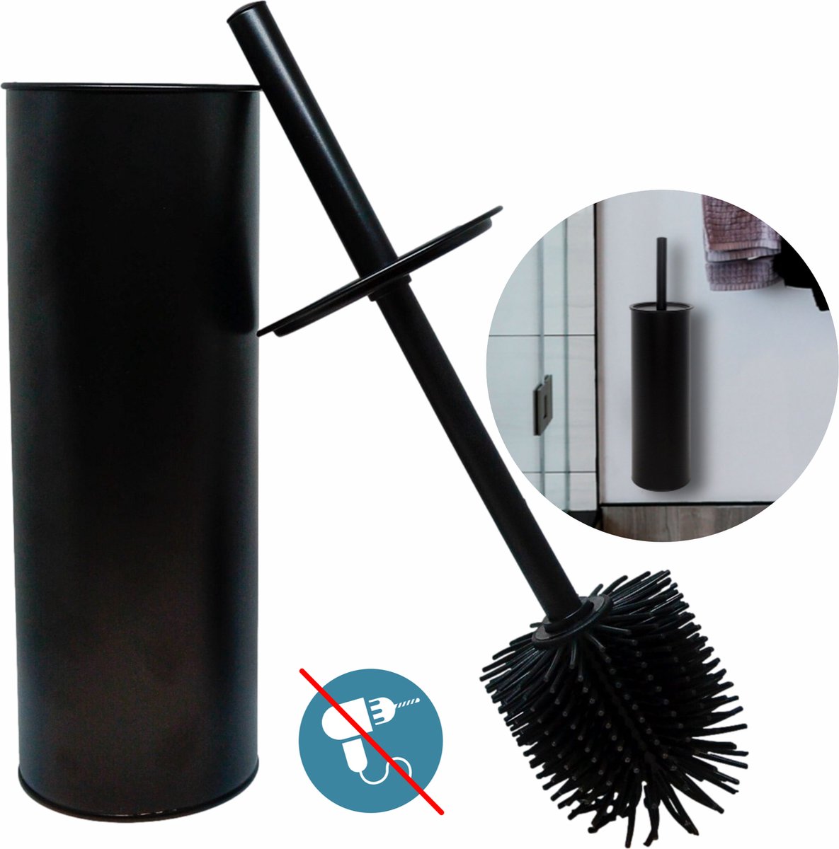 Mmoods WC Borstel met Houder Hangend Zwart - Toiletborstel Siliconen ...