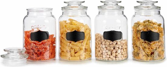 Set van 4x glazen voorraadpotten/bewaarpotten 1,2 liter met deksel | bol