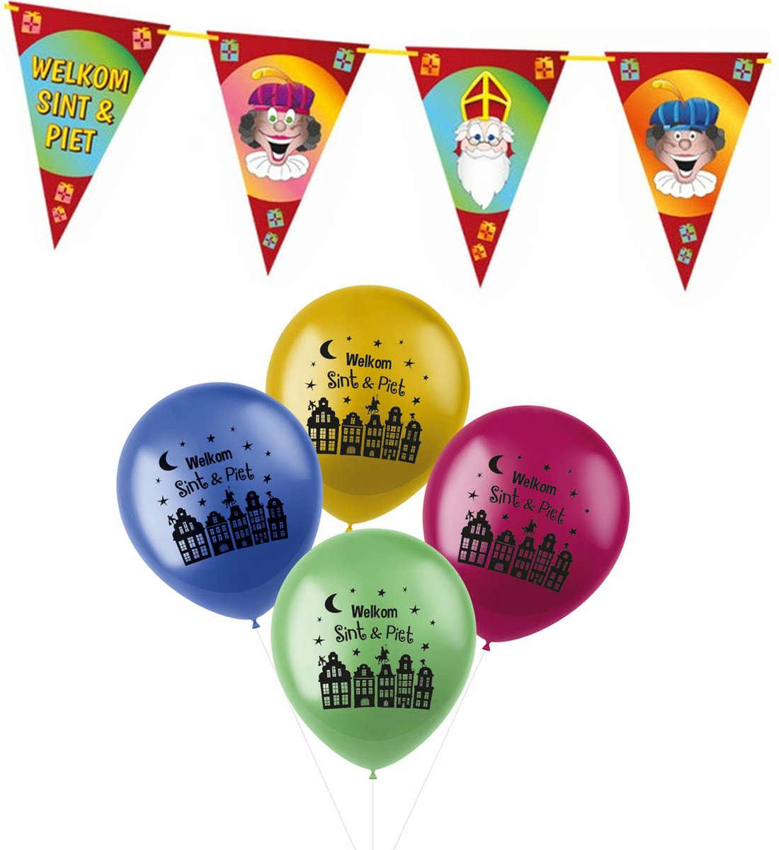 Sinterklaas versiering - Welkom Sint en Piet 2x vlaggenlijn 6 meter en ...