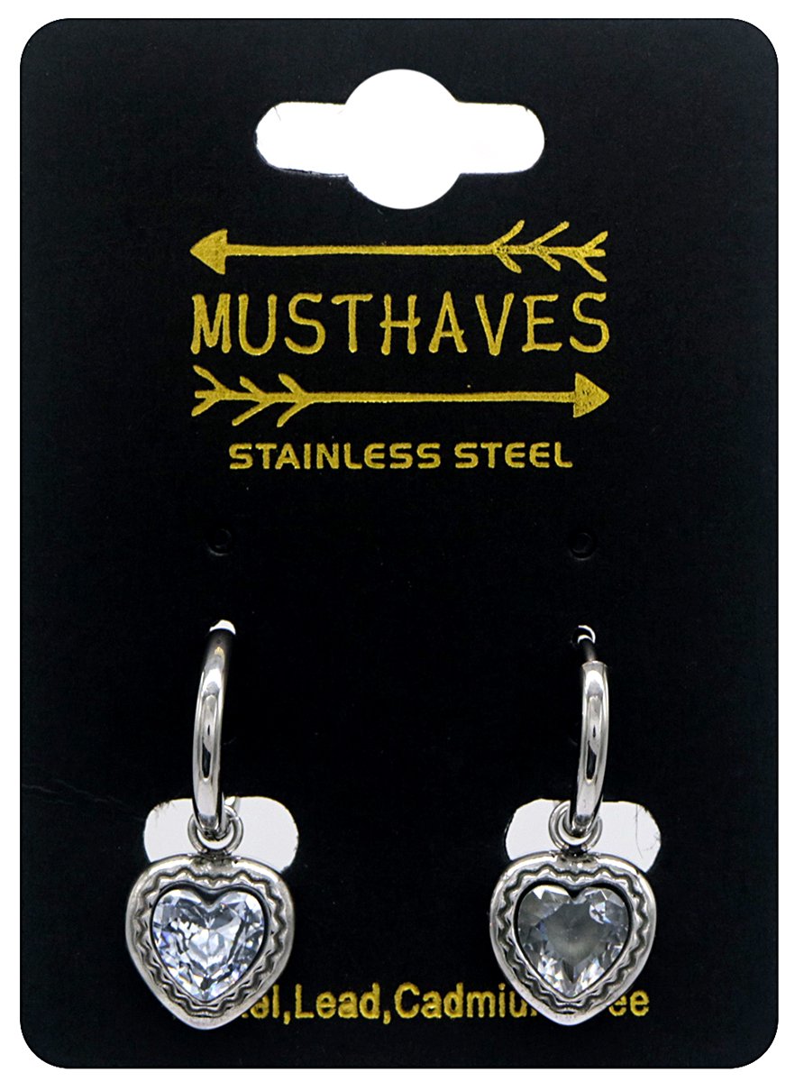 Oorbellen met Hart - Oorringen - RVS - 22 mm - Zilverkleurig en Wit | bol.com
