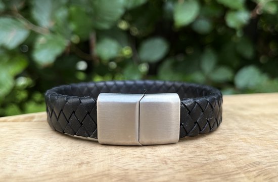 Milez - Armband mannen - armband heren leer breed - Zwart - Maat L ...