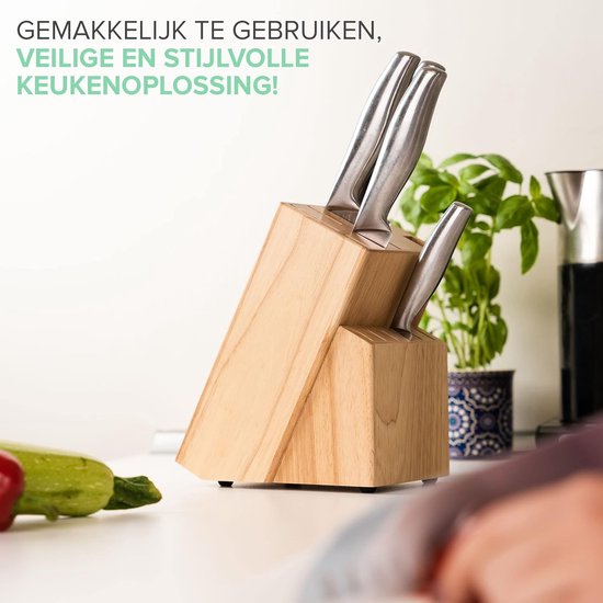Houten Messenblok Zonder Messen Rubberhout - Messenhouder Hout | bol