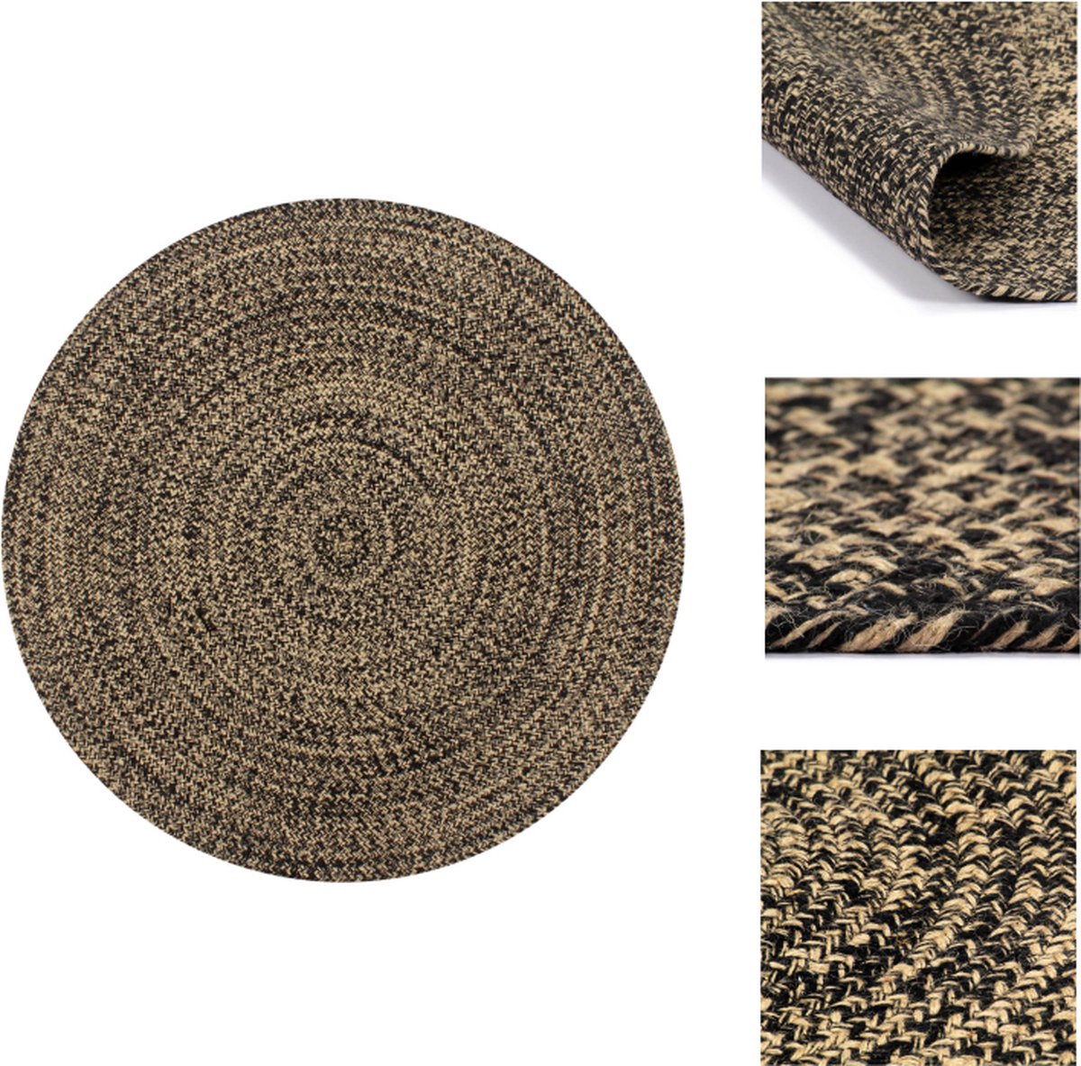 vidaXL Tapijt Gevlochten Jute - 150 cm - Handgemaakt - Zwart en Naturel ...