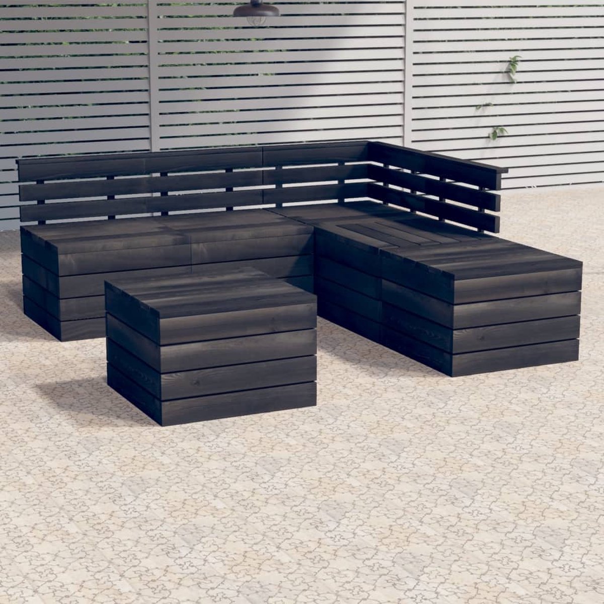 vidaXL Pallet Tuinset - Grenenhout - 3x Middenbank - Hoekbank - Tafel ...