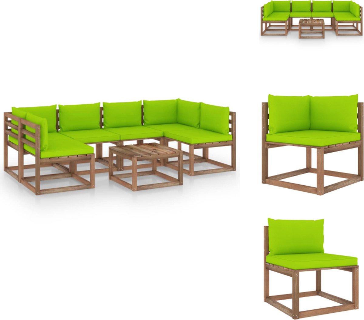 vidaXL Pallet Loungeset - Hoekbank 64x64x70cm - Middenbank 60x64x70cm ...