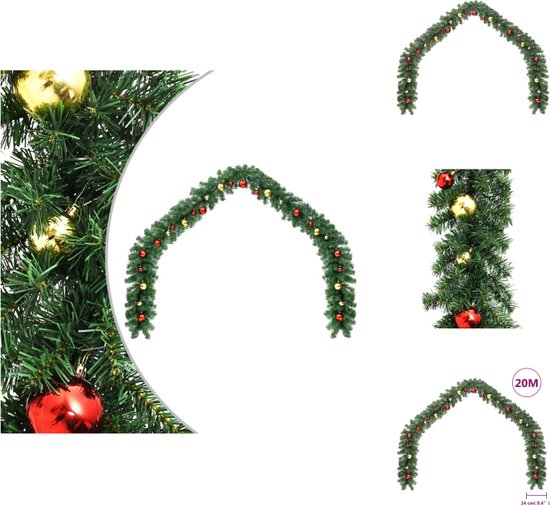 vidaXL Kerstslinger 20m - PVC - Groen - 1800 takken - 32x 4cm gouden en ...