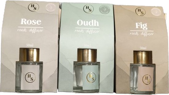 Geurstokjes Diffuser Gold Collection Set van 3 OUDH / FIG / ROSE - Reeds Diffuser - 50... | bol