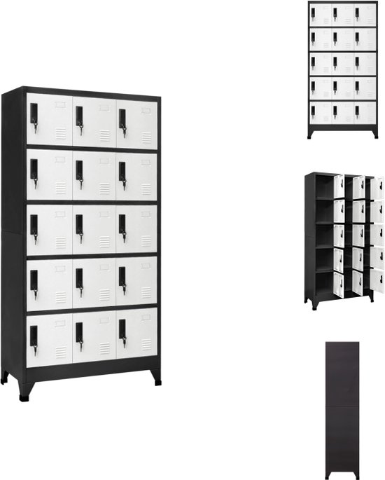 vidaXL Lockerkasten - Stalen opbergkast - Antraciet/Wit - 90x40x180 cm ...