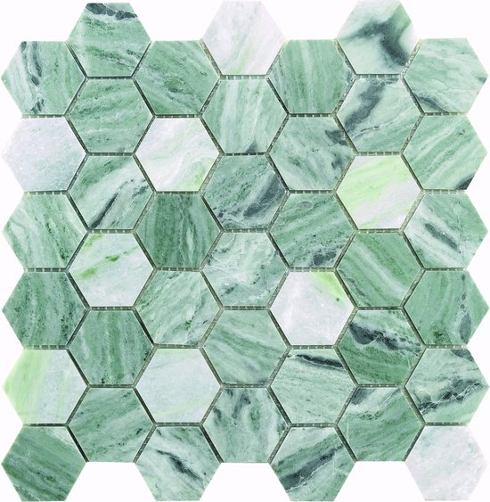 Natuursteen steenstrip mozaïektegel - Green marble hexagon-Leno-Deco | bol