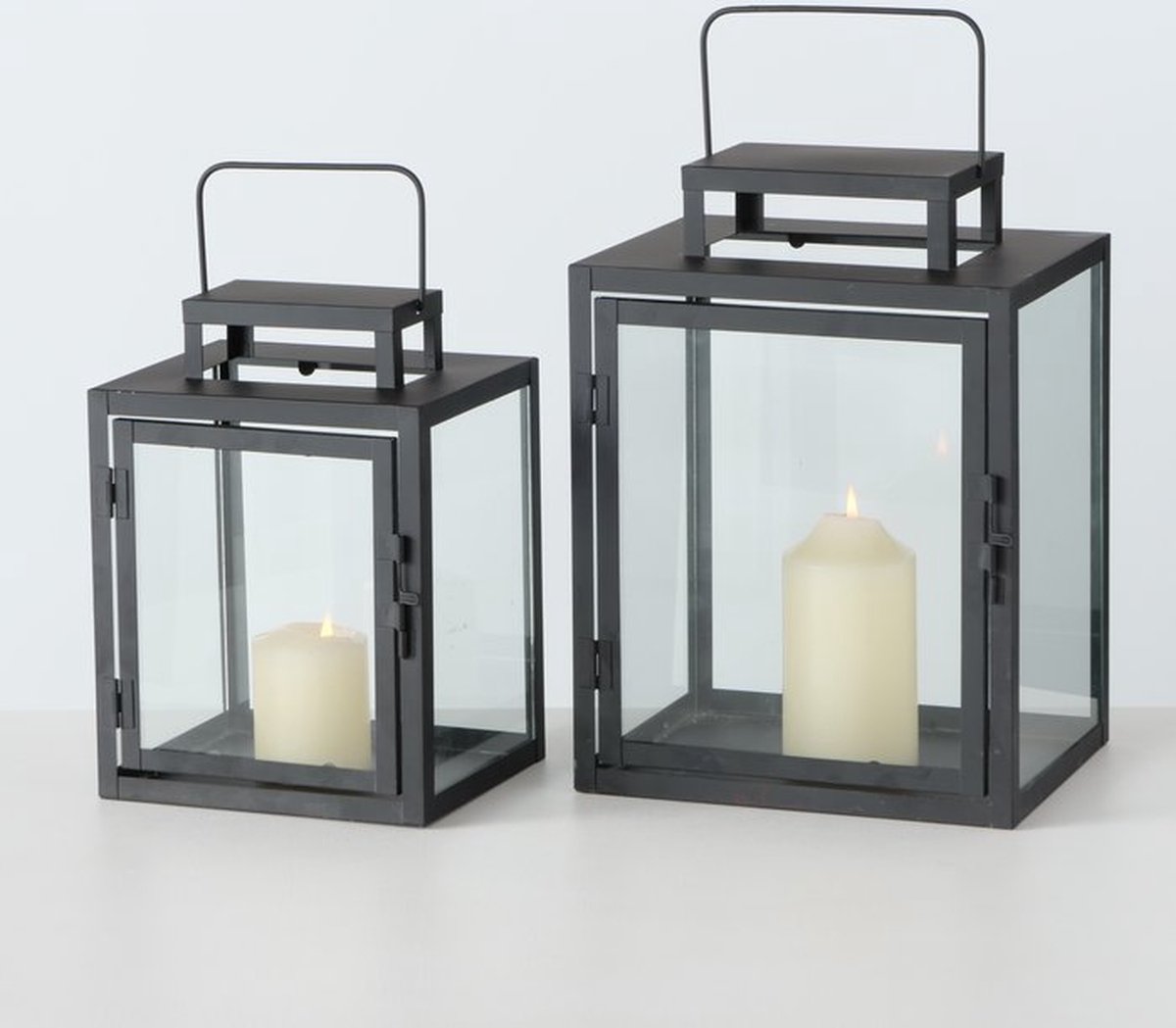 Lantaarn / windlicht zwart set van 2 stuks . Boltze lantaarn Damien | bol