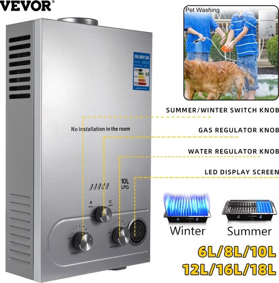 Svdm - Camping geiser - Propaan - Butaan - LPG Geiser 10 Liter - Boiler ...