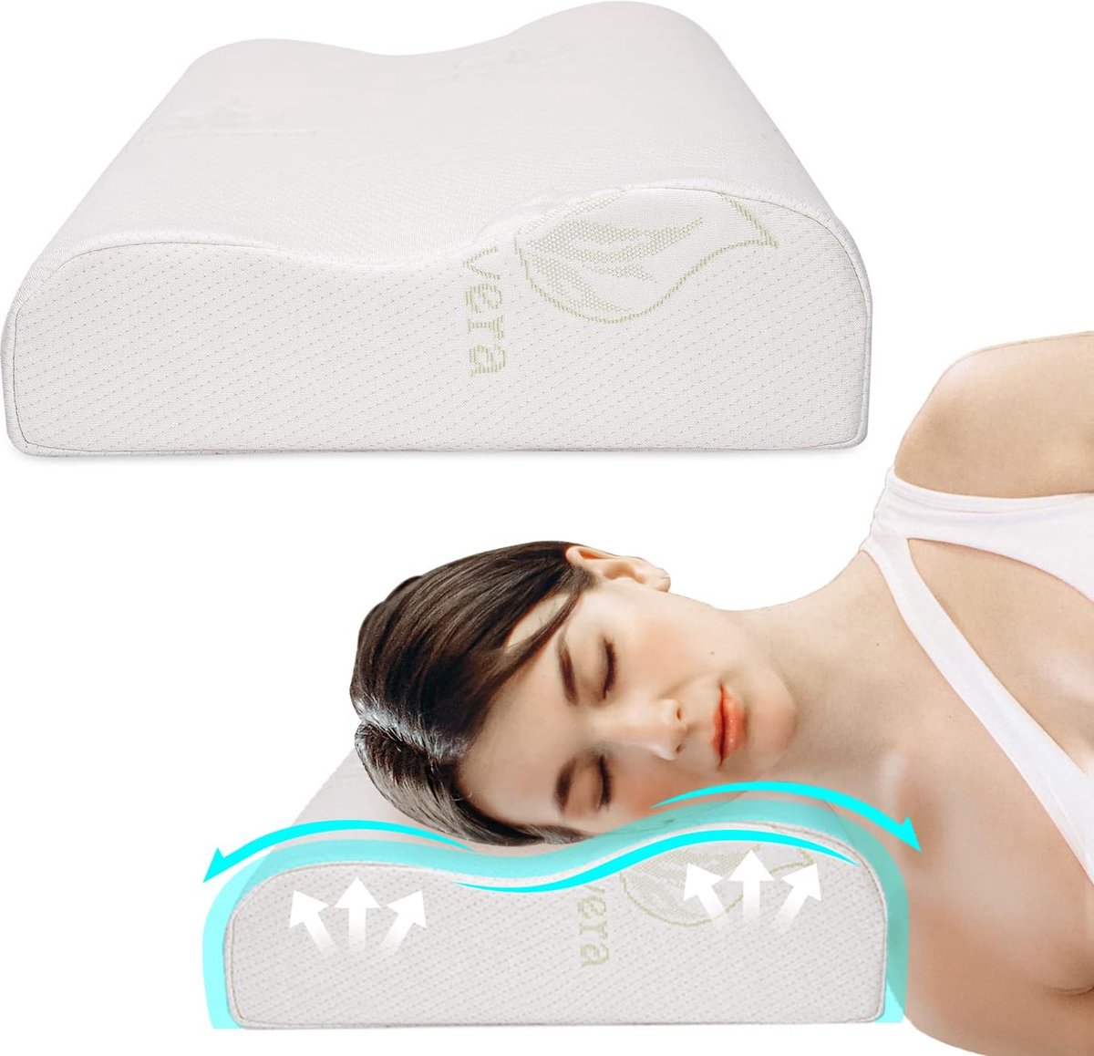 nekkussen, 60 x 36 x 12/8 cm, traagschuim aloë vera kussen, ergonomisch orthopedisch... | bol