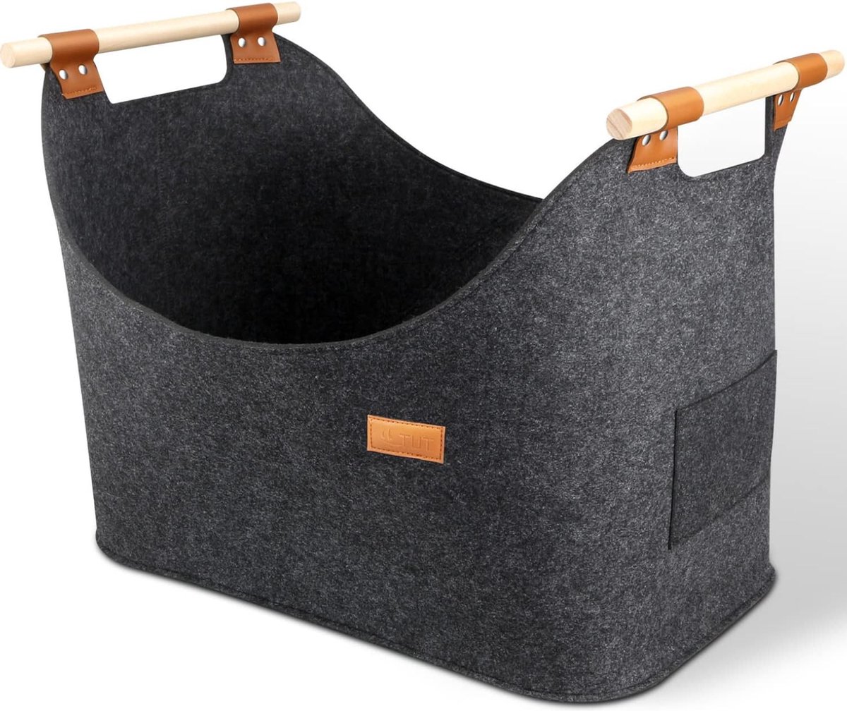 Haardhoutmand XXL met handgrepen, houten mand voor haardhout, grote ...