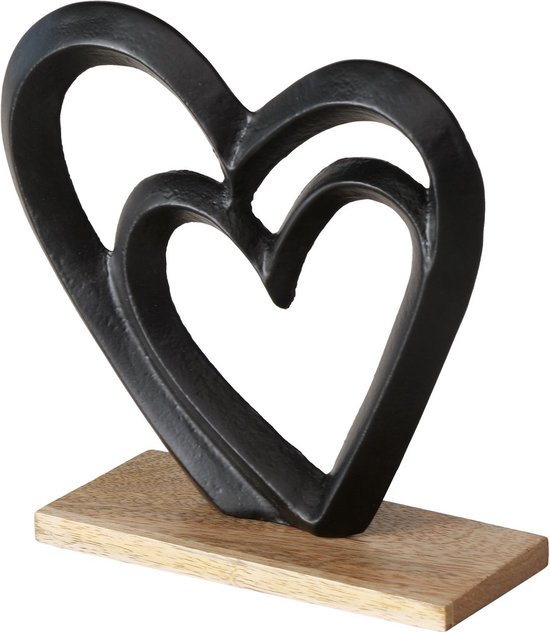 Hart - Liefde - Zwart - Aluminium - op voet - 18x18x7cm - Mango | bol