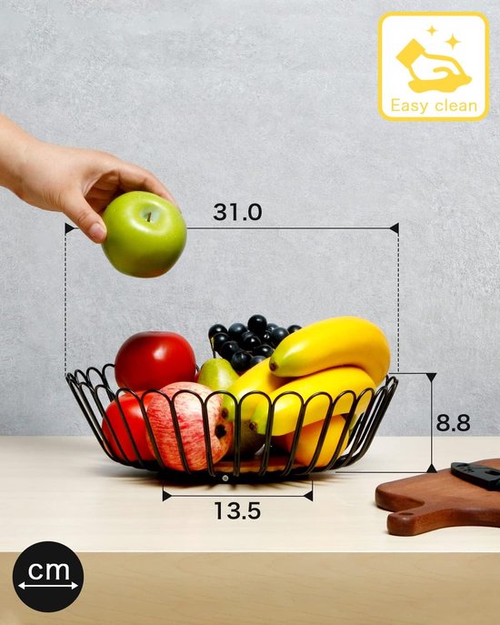 Groot Fruitmand, 30x9cm Zwart Fruitschaal met Houten Voet, Metaal ...