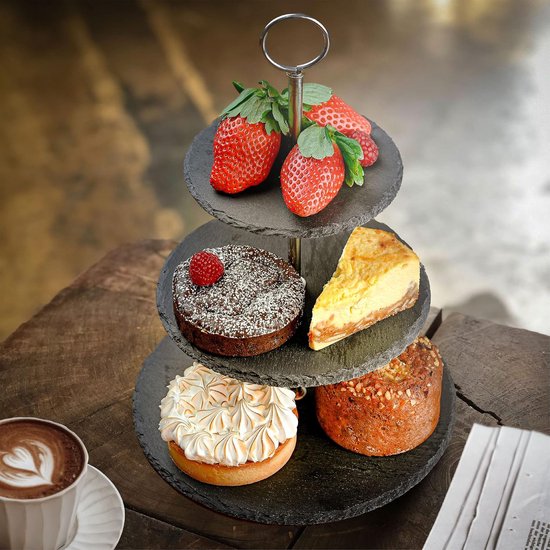3-Tier Slate Cake Stand, Stable, Resilient, for Dessert and Fruit | bol