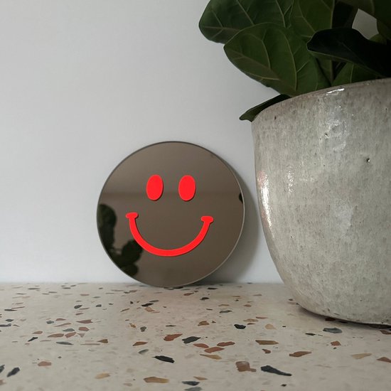 Neon Oranje Smiley Spiegel - 20cm - Rond - Perfect voor Kinderkamer ...
