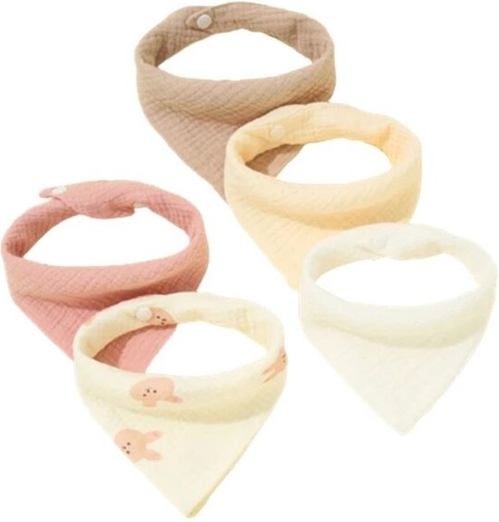 Kwijl slabbetjes set van 5 - hydrofiel baby slabbetjes met drukknoop ...