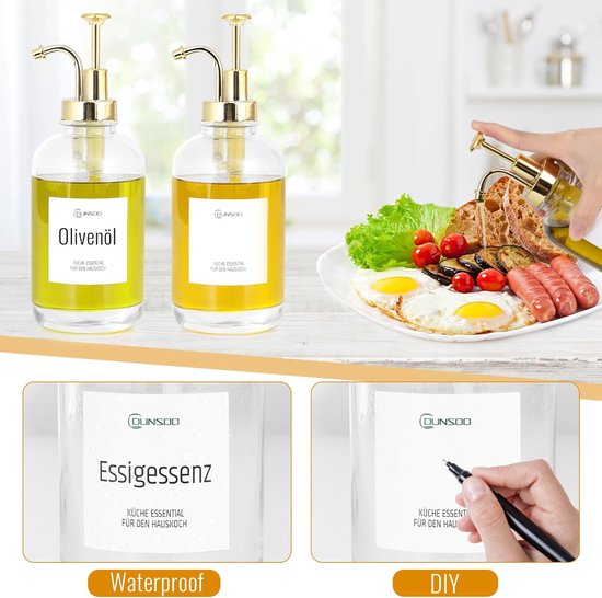 Olijfolie Flessenset, 2 x 500 ml Olie en Azijn Dispenser voor de Keuken ...